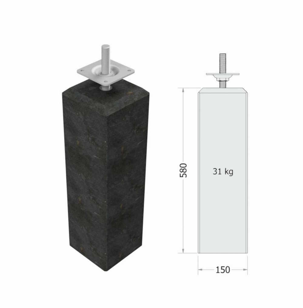 Betonpoer antraciet recht 15x15x60cm(facet naar 12x12cm), huls 16mm met ...